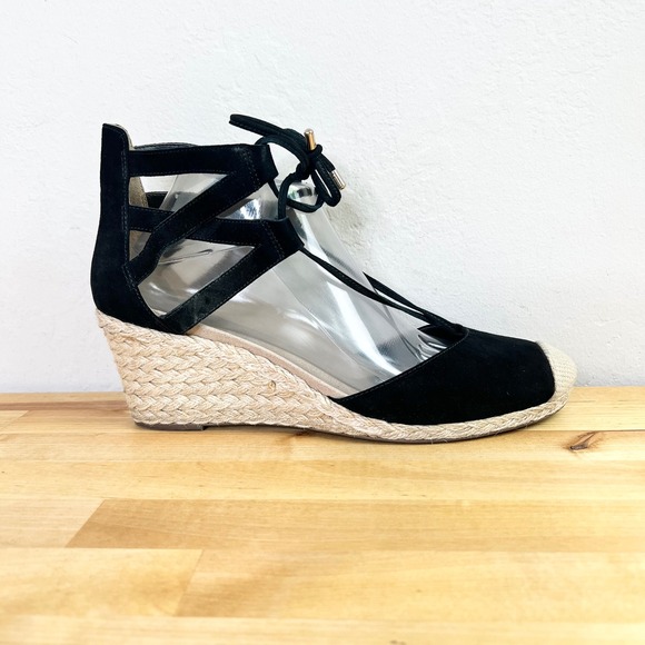 Vionic | Shoes | Vionic Black Suede Lace Up Espadrille Wedge Sandals ...
